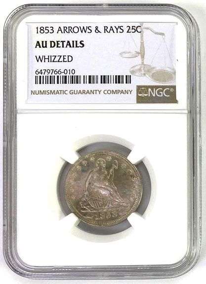 1853 Arrows and Rays Seated Liberty Silver Quarter Whizzed (NGC) AU Details - Matthew Bullock ...