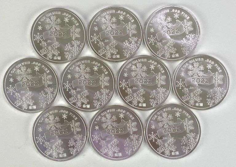 Group of (10) Golden State Mint 2022 Christmas Santa 1oz. .999 Fine ...