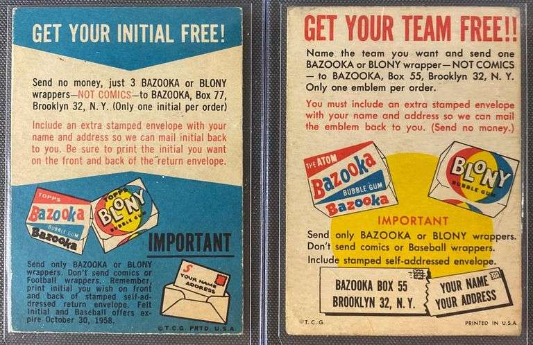 1958 Topps Baseball and Football Felt Emblem and Initial Insert Cards ...