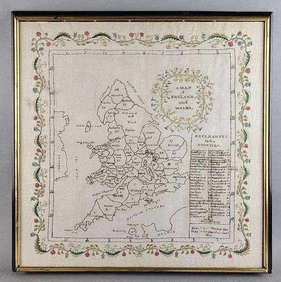 1814 Needlework Map of England and Wales - Matthew Bullock Auctioneers