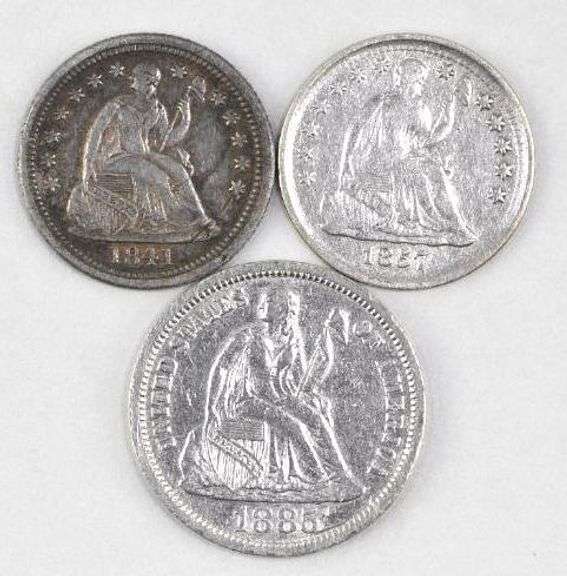 Group of (3) Seated Liberty Dimes & Half Dimes 1841 O, 1857 P & 1885 P ...