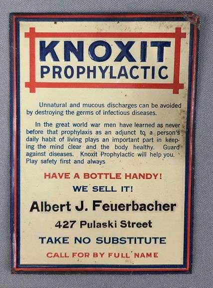 Knoxit Prophylactic Tin Sign - Matthew Bullock Auctioneers