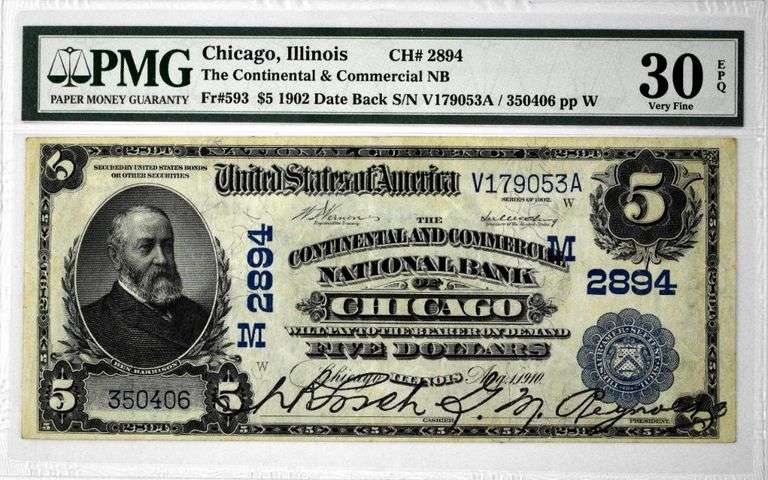 1902 $5 National Currency Note, (Date Back) Chicago, Illinois (PMG ...