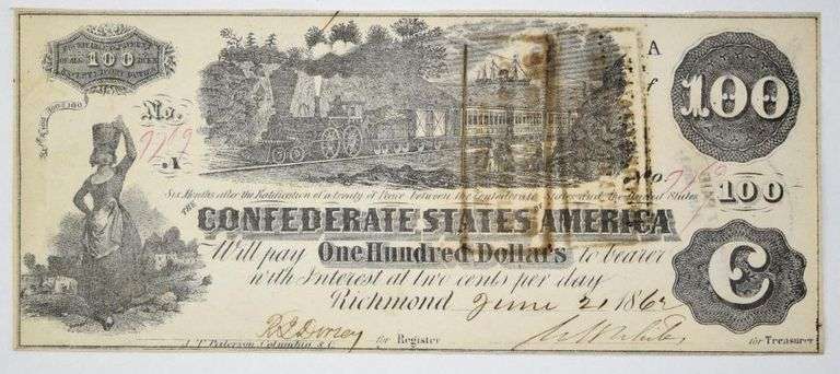 Confederate Currency: 1862 $100 Confederate States of America - Matthew ...