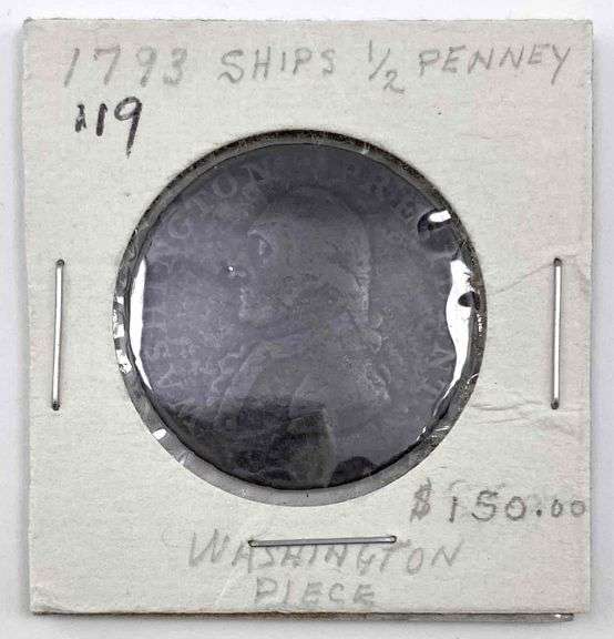 1793 Colonial Ship Half Penny - Washington President / Half Penny ...