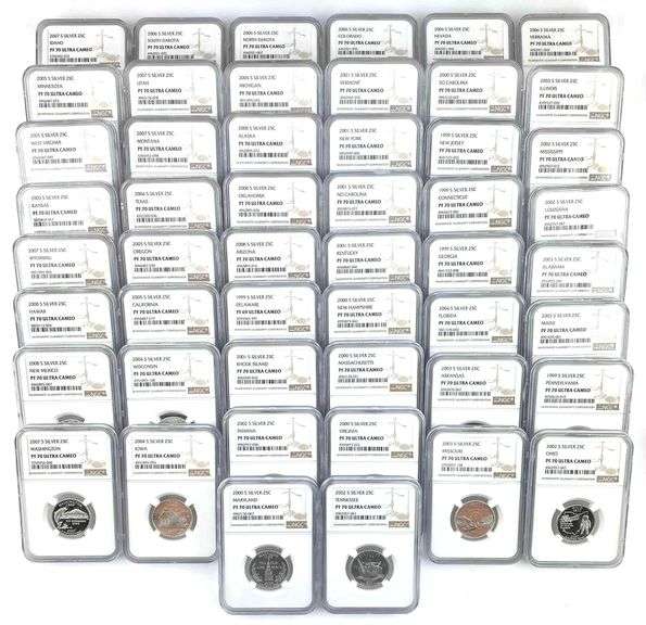 Complete Set of Silver Proof Statehood Quarters NGC (49)PF70 and 1 PF69 ...