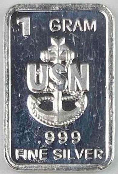 1 gram .999 fine silver bar USN US navy - Matthew Bullock Auctioneers
