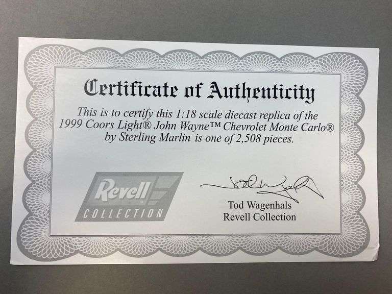 Revell John Wayne 1999 Coors Light Chevrolet Monte Carlo - Matthew ...