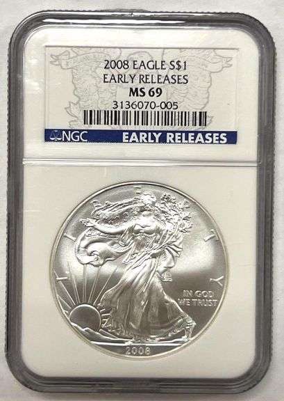 2008 US American Silver Eagle Early Release NGC MS69 - Matthew Bullock Auctioneers