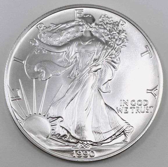 1990 US Mint American Silver Eagle 1 oz .999 fine silver round - Matthew Bullock Auctioneers