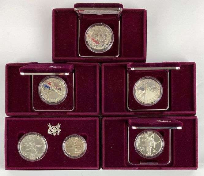 Group of (5) 1980s-90s US Mint Olympic Silver Coin Sets - Matthew ...