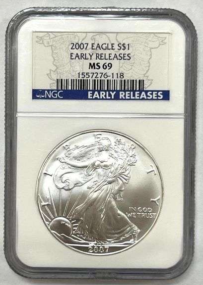 2007 US American Silver Eagle Early Release NGC MS69 - Matthew Bullock Auctioneers