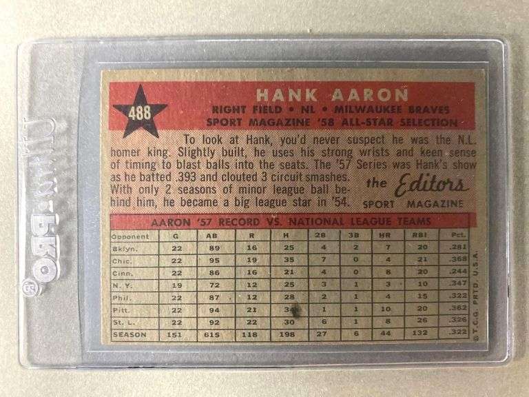 1958 Topps Hank Aaron All-Star #488 - Matthew Bullock Auctioneers