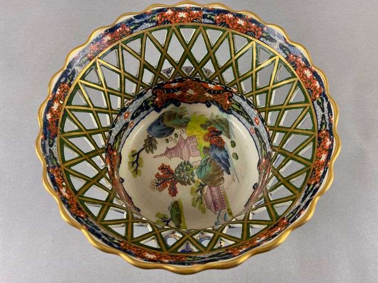 Antique Burley and Co Porcelain Reticulated Floral Bowl w/ Gold Trim ...
