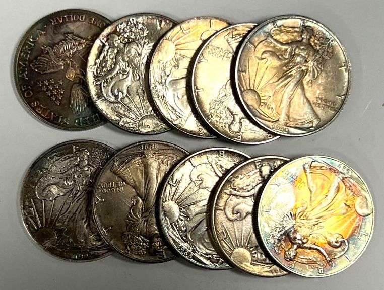 Group of 10 US Mint Silver American Eagles .999 Fine Silver 1980's-1990's - Matthew Bullock ...