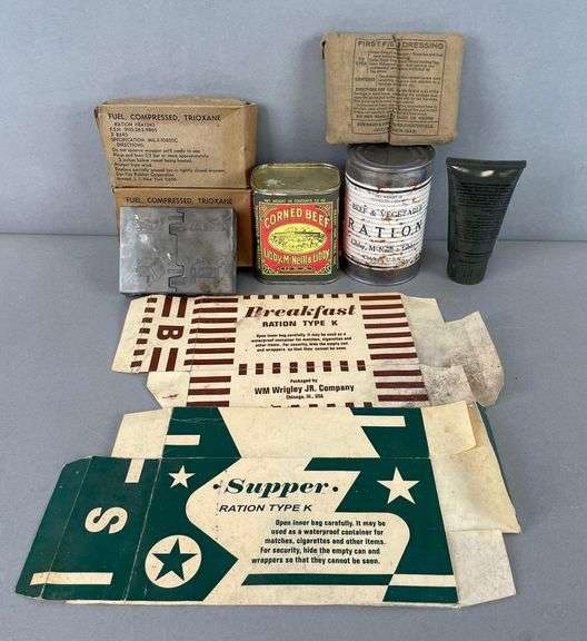Group of 9 Vintage Field Rations and More - Matthew Bullock Auctioneers