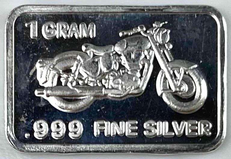 1 gram .999 fine silver bar motorcycle - Matthew Bullock Auctioneers