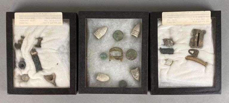 Group of 3 Riker Boxes of Civil War Relics - Matthew Bullock Auctioneers