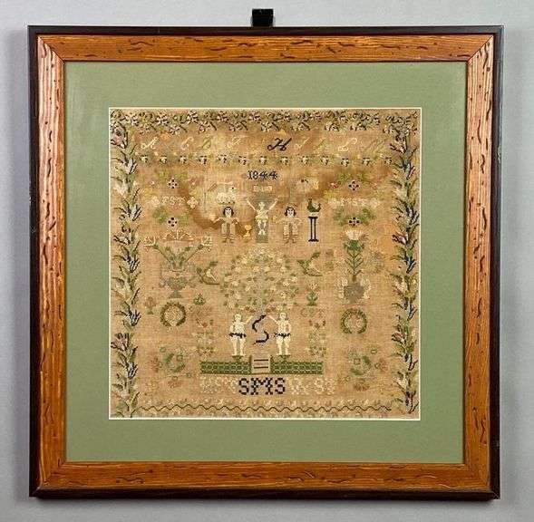 1844 Signed Antique Garden of Eden Needlework Sampler - Matthew Bullock ...