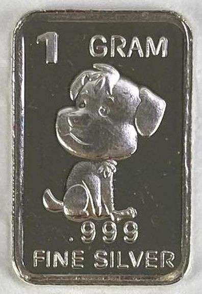 1 Gram .999 Fine Silver Bar -Dog - Matthew Bullock Auctioneers