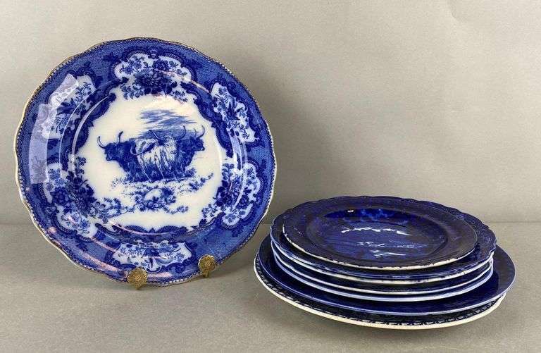 Group of 8 Flow Blue Porcelain Transferware Plates - Matthew Bullock ...