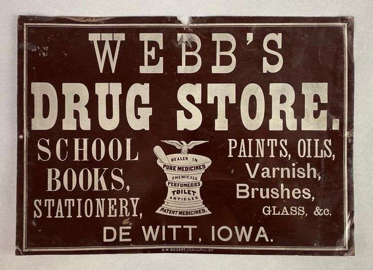 Webbs Drug Store Tin Advertising Sign - Matthew Bullock Auctioneers