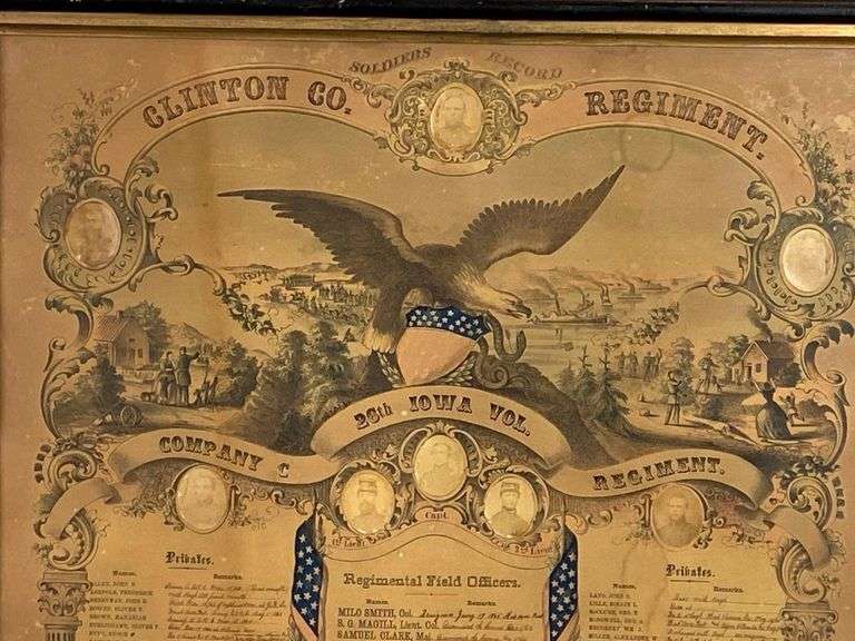 Civil War 1862 Iowa Regiment Soldiers Record Muster Roll Document with ...