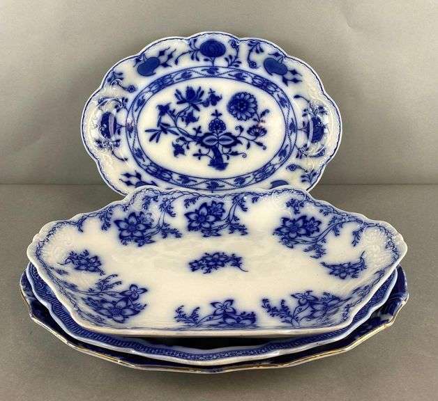 Group of 4 Porcelain Flow Blue Transferware Platters - Matthew Bullock ...