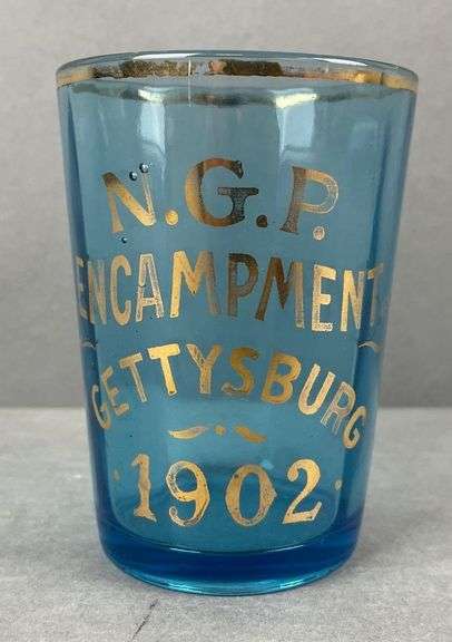 1902 N.G.P. Encampment Gettysburg Painted Blue Glass - Matthew Bullock ...