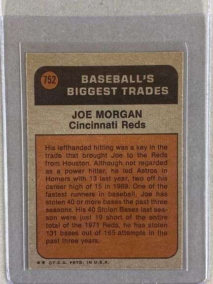 1972 Topps Joe Morgan Traded #752 - Matthew Bullock Auctioneers