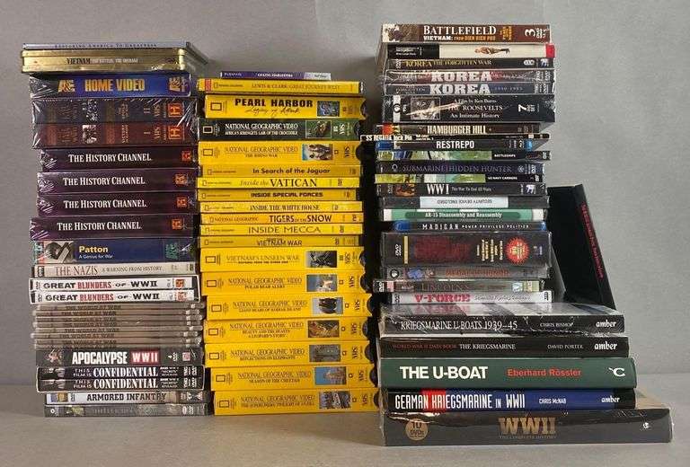 Group of 60+ Assorted Military DVDs, CDs, Books, and More - Matthew ...