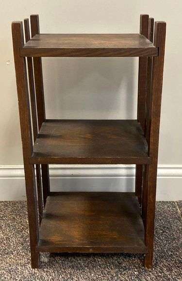 Mission Style Three Tiered Wood Stand - Matthew Bullock Auctioneers