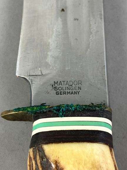 German Matador Solingen Knife with Stag Handle and Leather Sheath ...