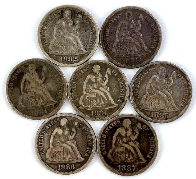 Group of (7) Seated Liberty Silver Dimes - Matthew Bullock Auctioneers