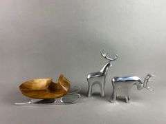 Nambe Wood Sled with Metal Reindeer Set - Matthew Bullock Auctioneers