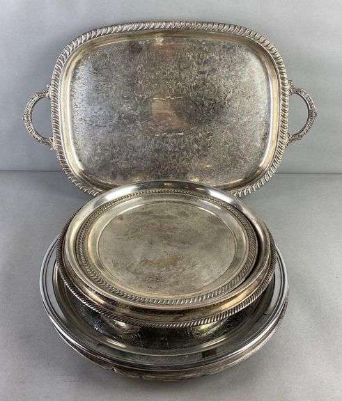 Group of 7 Antique Silverplate Trays and Platters - Matthew Bullock ...