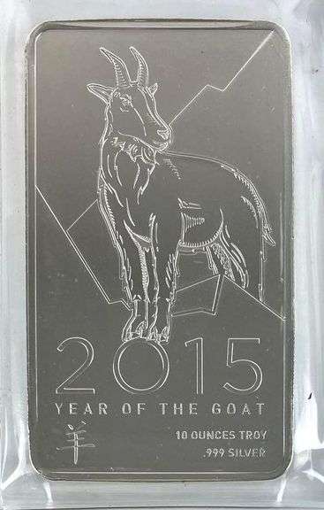 2015 Year of the Goat Vertical 10oz. .999 Fine Silver Ingot / Bar ...