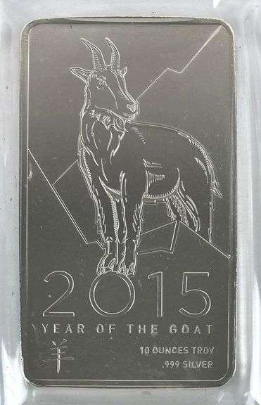 2015 Year of the Goat Vertical 10oz. .999 Fine Silver Ingot / Bar ...