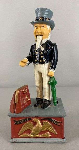 Reproduction Cast Iron Mechanical Uncle Sam Coin Bank - Matthew Bullock ...