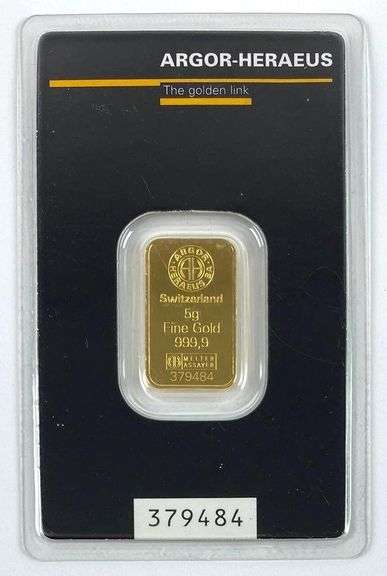 Argor-Heraeus Vertical 5g .9999 Fine Gold Ingot / Bar - Matthew Bullock ...