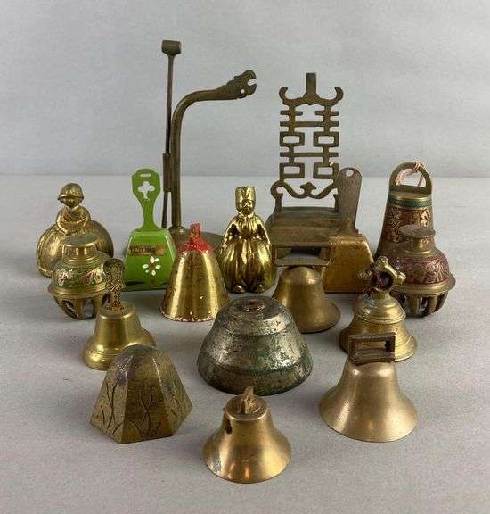 Group of 18 Vintage Brass Bells and Stands - Matthew Bullock Auctioneers