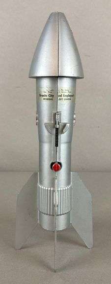 Vintage Cast Metal Granite City Steel Rocketship Coin Bank - Matthew ...