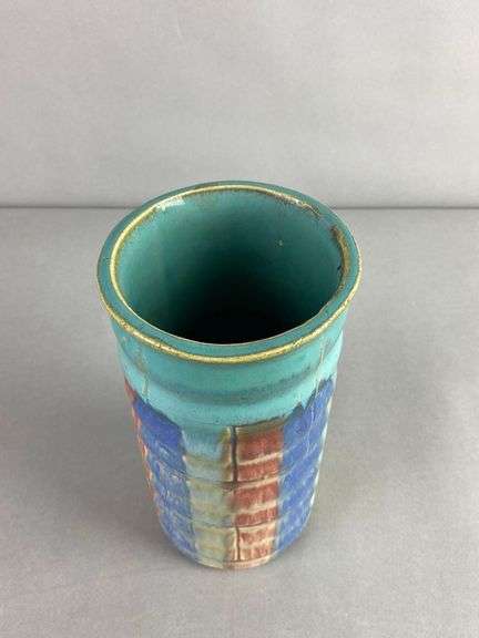 Vintage Hull Multicolor Cylinder Vase - Matthew Bullock Auctioneers