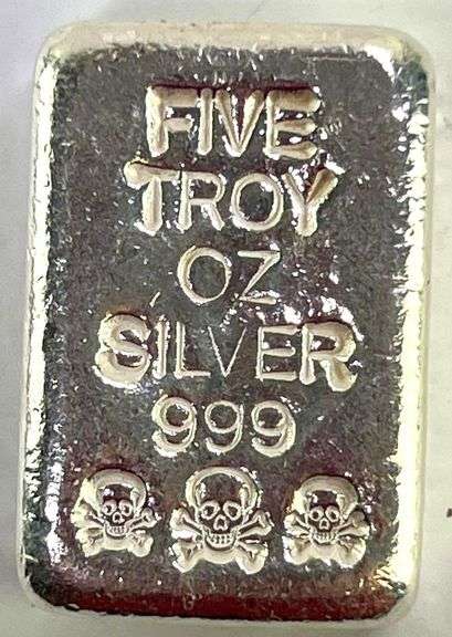 Monarch Precious Metals Hand Poured 5 Oz 999 Fine Silver Bar Skulls