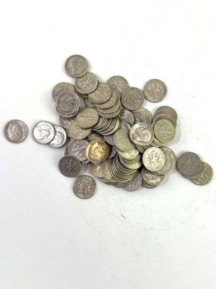 Group of 100 90% Roosevelt Silver Dimes - Matthew Bullock Auctioneers