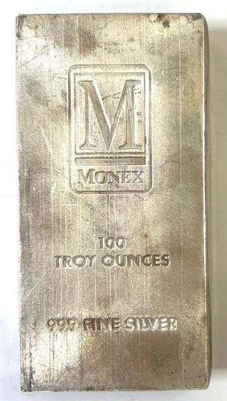 Monex 100 oz .999 Fine Silver Stacker Bar - Matthew Bullock Auctioneers