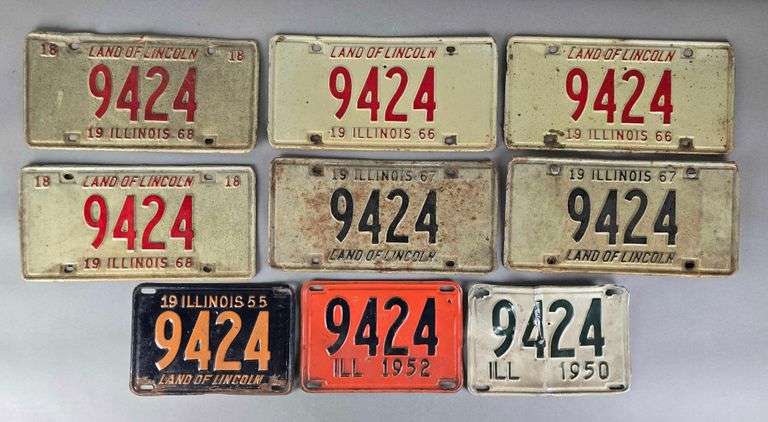 Group of 9 1950s-1960s Illinois 9424 License Plates - Matthew Bullock ...