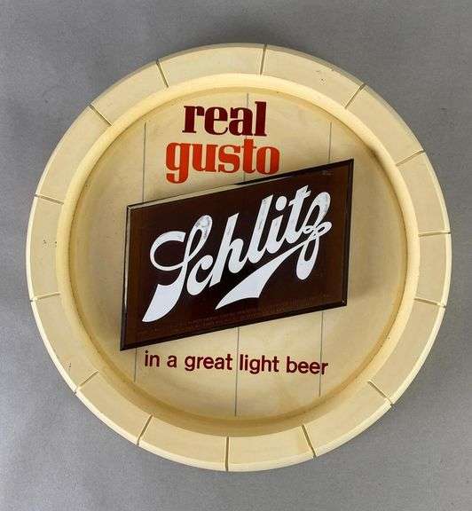 Schultz Real Gusto Beer Barrel Plastic Advertising Sign - Matthew ...