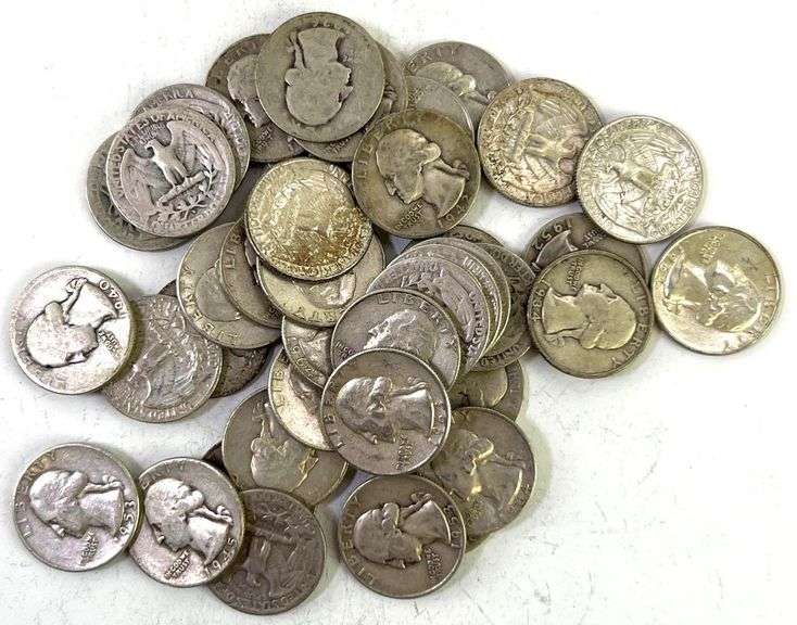 Group of 40 $10 face 90% Washington Silver Quarters 1964 and prior ...