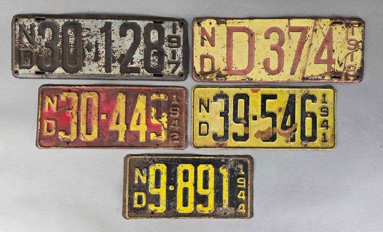 Group of 5 Antique North Dakota License Plates - Matthew Bullock ...